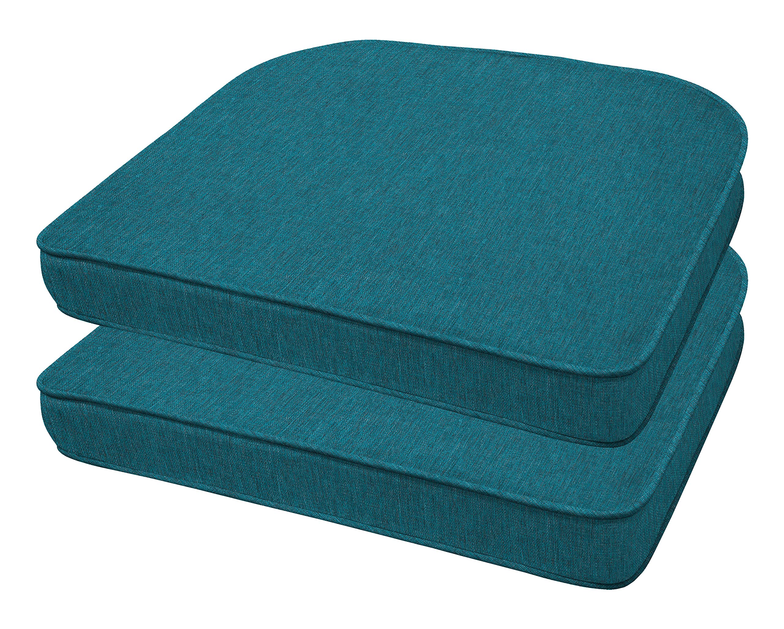 Honeycomb Indoor/Outdoor Textured Solid Teal Rounded Seat Cushion: Recycled Fiberfill, Weather Resistant, Comfortable and Stylish Pack of 2 Patio Cushions: 21” W x 18.5” D x 2.5” T