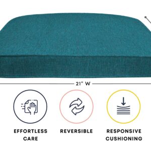 Honeycomb Indoor/Outdoor Textured Solid Teal Rounded Seat Cushion: Recycled Fiberfill, Weather Resistant, Comfortable and Stylish Pack of 2 Patio Cushions: 21” W x 18.5” D x 2.5” T