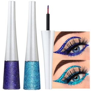 evpct 2pcs dark light royal blue color liquid glitter eyeliner sets eyeliner glitter liquid liners for women liquid sparkly glitter eyeliner delineador con glitter de colores para ojos colores 03+12