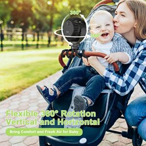 VASG Battery Operated Stroller Fan, Handheld Mini Fan clip on fan with Flexible Tripod, Battery Powered Baby Fan, 3 Speeds Rotatable Personal Fan for Crib Bike Car Seat, Black