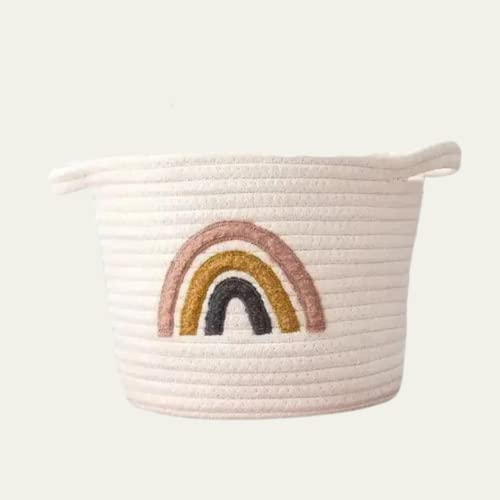 Organic Cotton Luxury Rainbow Basket Handmade Sustainable Recycable and Environmental Friendly in Neutral Earth Tones for Nursery Children Kids Home Organization Toys Books Container Decor