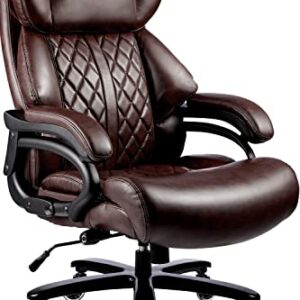 WILLMITA 400lbs Big and Tall Office Chair for Heavy People Executive Office Chair Wide Spring Seat Home Office Desk Chair with Heavy Duty Casters 360 Swivel Chair Computer PU Leather Chair (Brown)