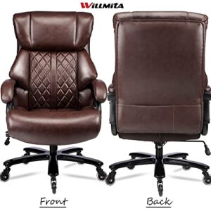 WILLMITA 400lbs Big and Tall Office Chair for Heavy People Executive Office Chair Wide Spring Seat Home Office Desk Chair with Heavy Duty Casters 360 Swivel Chair Computer PU Leather Chair (Brown)