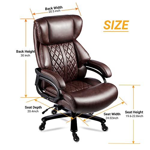 WILLMITA 400lbs Big and Tall Office Chair for Heavy People Executive Office Chair Wide Spring Seat Home Office Desk Chair with Heavy Duty Casters 360 Swivel Chair Computer PU Leather Chair (Brown)