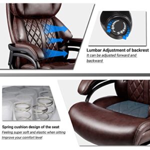 WILLMITA 400lbs Big and Tall Office Chair for Heavy People Executive Office Chair Wide Spring Seat Home Office Desk Chair with Heavy Duty Casters 360 Swivel Chair Computer PU Leather Chair (Brown)