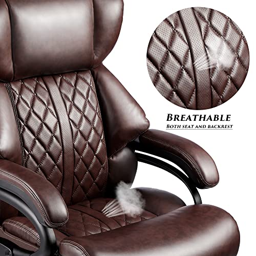 WILLMITA 400lbs Big and Tall Office Chair for Heavy People Executive Office Chair Wide Spring Seat Home Office Desk Chair with Heavy Duty Casters 360 Swivel Chair Computer PU Leather Chair (Brown)