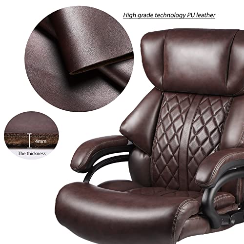 WILLMITA 400lbs Big and Tall Office Chair for Heavy People Executive Office Chair Wide Spring Seat Home Office Desk Chair with Heavy Duty Casters 360 Swivel Chair Computer PU Leather Chair (Brown)