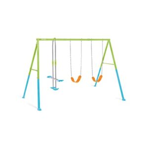 INTEX 44121E Heavy Duty Backyard Three Feature Swing Set: Includes Two Height Adjustable Swings and Glider – Plastisol-Coated Chain – Rust-Resistant Steel Frame – Anchor System – Easy Assembly