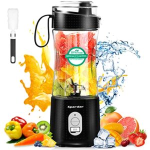 spardar portable blender for shakes and smoothies with usb, 4000mah portable blender 6pcs 3d blades strong blending power personal blender, bpa-free portable juicer smoothie maker (black a1)