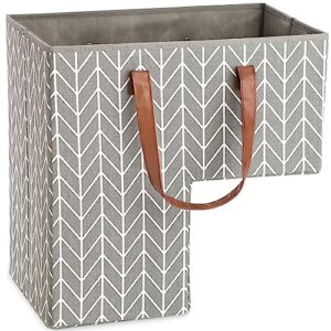 stair basket w/chevron pattern - cotton basket for stairs w/leather handles - staircase basket & storage bins with handles - home organizer - convenient stairs basket organizer - 16.1” x 10.2” x 15.7”