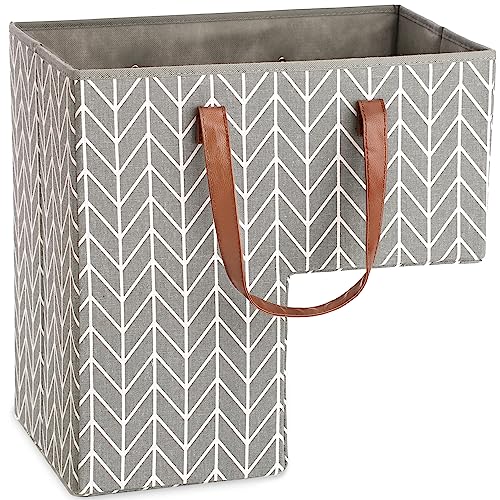 Stair Basket w/Chevron Pattern - Cotton Basket for Stairs w/Leather Handles - Staircase Basket & Storage Bins with Handles - Home Organizer - Convenient Stairs Basket Organizer - 16.1” x 10.2” x 15.7”