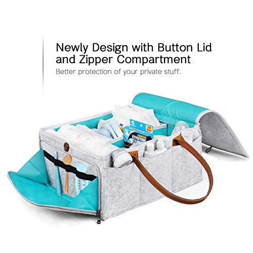 Frattina Diaper Organizer Baby Nursery Storage Basket with Zipper Lid and Leather Handle Baby Changing Bag