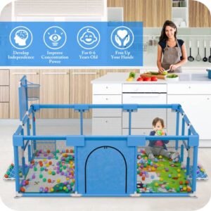 MONBLAM Baby Playpen with Mat(XL), 71×48”,with Soccer Nets, Basketball Hoop & 50 Balls, Play Center for Toddler, Child Exercise Playard, Kids Activity Centre with Breathable Mesh (Assembly Required)