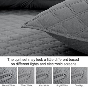 Exclusivo Mezcla 3-Piece Gray King Size Quilt Set, Box Pattern Ultrasonic Lightweight and Soft Quilts/Bedspreads/Coverlets/Bedding Set (1 Quilt, 2 Pillow Shams) for All Seasons