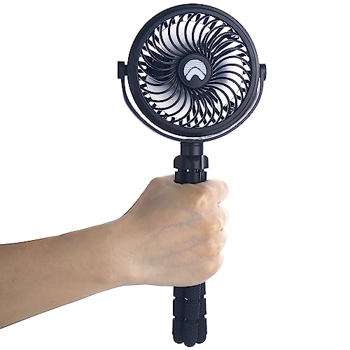 AYL Portable Fan Battery Operated, Small Stroller Fan with Lights USB Rechargeable 360° Rotate Flexible Tripod Clip On Fan, Handheld Cooling Mini Fan for Travel, Car Seat, Camping, and Bedroom (Black)