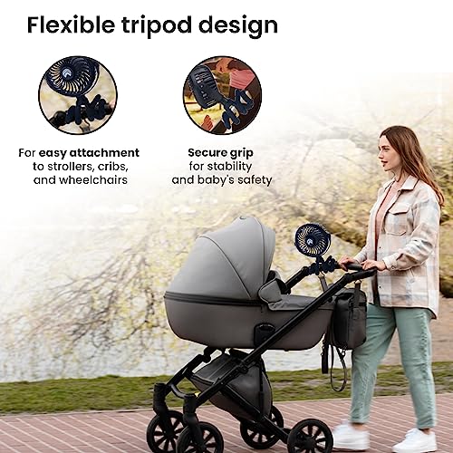 AYL Portable Fan Battery Operated, Small Stroller Fan with Lights USB Rechargeable 360° Rotate Flexible Tripod Clip On Fan, Handheld Cooling Mini Fan for Travel, Car Seat, Camping, and Bedroom (Black)