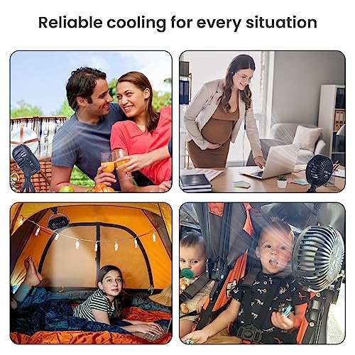 AYL Portable Fan Battery Operated, Small Stroller Fan with Lights USB Rechargeable 360° Rotate Flexible Tripod Clip On Fan, Handheld Cooling Mini Fan for Travel, Car Seat, Camping, and Bedroom (Black)