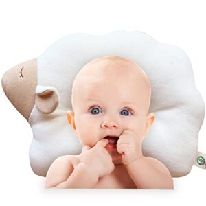 super soft organic cotton baby pillow, machine washable, travel, small toddler pillow (cloud lamb) 15.3 x 8.3 inches