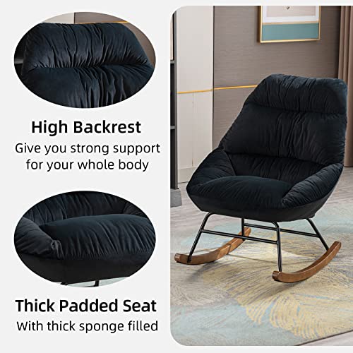 NIOIIKIT Nursery Rocking Chairs, Accent Rocking Chair with Solid Metal Legs, Upholstered Velvet Glider Rockers with High Backrests for Mom, Gifts, Living Room, Bedroom (Black Velvet)