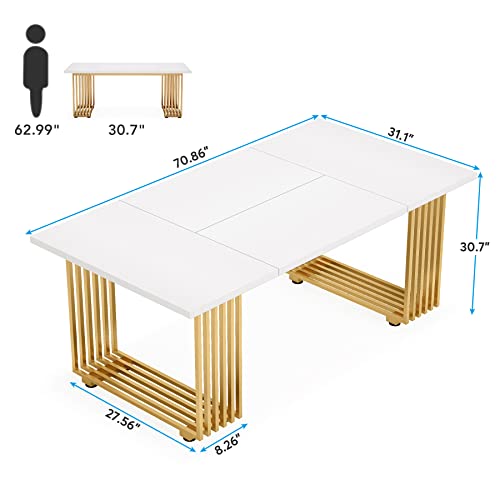 Tribesigns 70.9" Modern Office Desk, Wooden Computer Desk, White Executive Desk with Gold Metal Legs, Large Workstation for Home Office, Study Writing Desk, Small Conference Table for Meeting Room