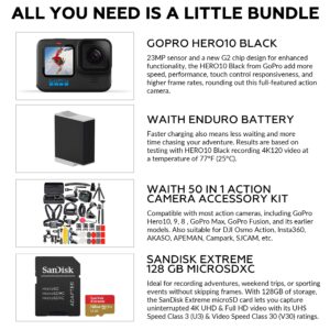 GoPro HERO10 Black (Hero 10) - Waterproof Action Camera with Front LCD and Touch Rear Screens with 128GB Extreme Pro Card, Spare Battery, and 50 Piece Accessory Kit - Advanced Bundle