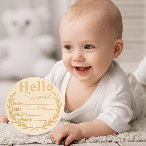 Newborn Baby Announcement Sign Baby Announcement Sign for Hospital, Hello World Newborn Sign Birth Announcement Sign Wooden Baby Name Sign Welcome Baby Sign for Nursery Baby Shower Photo Prop