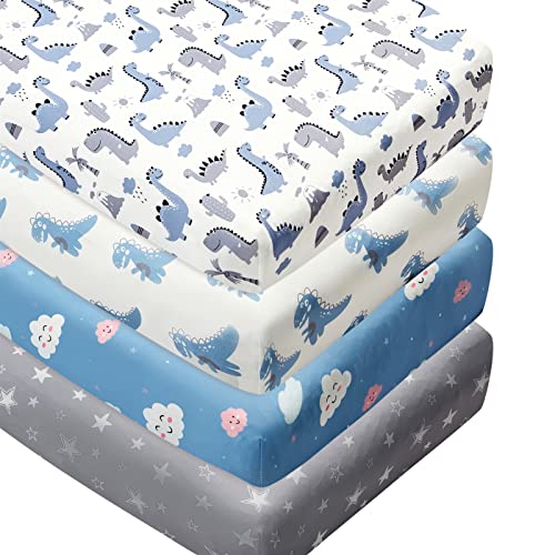 4 Pack Soft Baby Boy Crib Sheets for Standard Crib Mattress Dinosaur Star Cloud Soft Polyester Neutral Unisex Fitted Crib Sheets Set for Baby Boys