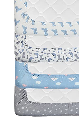 4 Pack Soft Baby Boy Crib Sheets for Standard Crib Mattress Dinosaur Star Cloud Soft Polyester Neutral Unisex Fitted Crib Sheets Set for Baby Boys