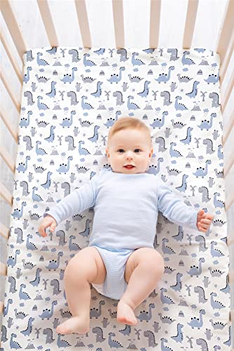 4 Pack Soft Baby Boy Crib Sheets for Standard Crib Mattress Dinosaur Star Cloud Soft Polyester Neutral Unisex Fitted Crib Sheets Set for Baby Boys