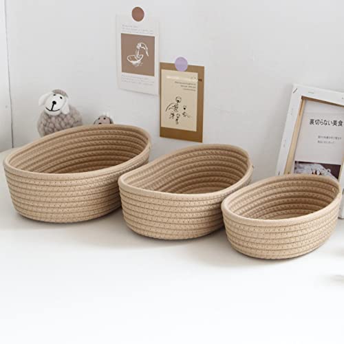 GTHFINE Cotton Rope Woven Basket, 3 Packs Rope Woven Storage Baskets, Home Organizing Bins and Toy Organizer, Baby Nursery Bin, Small Dog Cat Toy Box, Baskets for Gifts Empty-3pcs Khaki