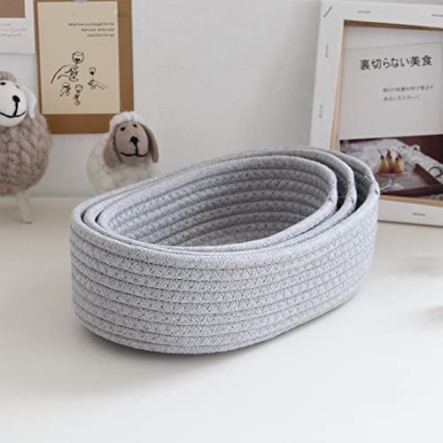 GTHFINE Cotton Rope Woven Basket, 3 Packs Rope Woven Storage Baskets, Home Organizing Bins and Toy Organizer, Baby Nursery Bin, Small Dog Cat Toy Box, Baskets for Gifts Empty-3pcs Khaki