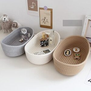 GTHFINE Cotton Rope Woven Basket, 3 Packs Rope Woven Storage Baskets, Home Organizing Bins and Toy Organizer, Baby Nursery Bin, Small Dog Cat Toy Box, Baskets for Gifts Empty-3pcs Khaki