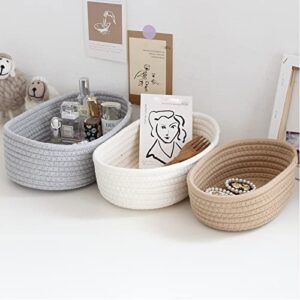 GTHFINE Cotton Rope Woven Basket, 3 Packs Rope Woven Storage Baskets, Home Organizing Bins and Toy Organizer, Baby Nursery Bin, Small Dog Cat Toy Box, Baskets for Gifts Empty-3pcs Khaki