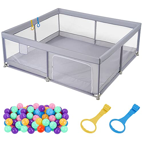 Baby Playpen 79'' x 71'' Extra Large Playpen for Babies and Toddlers with Breathable Mesh Baby Gate Baby Play Yards Baby Activity Center Baby Fence Play Area Nursery Furnitur