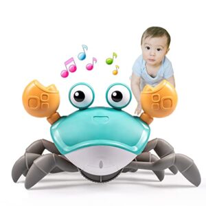 dusja sensing escape crawling crab, tummy time baby toy with music& lights, interactive kids infant learning and entertainment fun toy birthday gift (green)