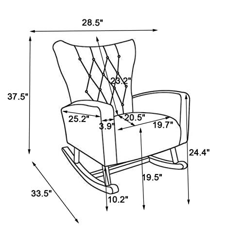 OUYESSIR Rocking Chair Nursery, Upholstered High-Back Glider Chair, Comfortable Rocker Fabric Padded Seat, Modern Leisure Single Accent Arm Chair for Living Room, Hotel, Bedroom (Black)