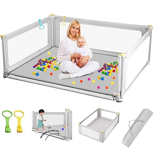 Baby Playpen,79"x59"Extra Large Baby Playards with Vertical Lifaptive Collapsible Baby Safety Rail Guards, Kids Play Pen,Play Pens for Babies and Toddlers,Baby Gate Playpen,Baby Fence Light Grey