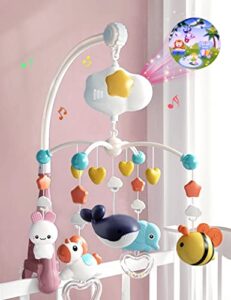 bsroluna baby crib mobile with music and lights, baby mobile for crib with animals projection, hanging rotating animals rattles, 19 songs and lullabies, cartoon baby crib toys for girls (baby pink)