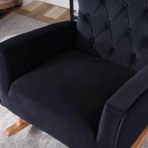 OUYESSIR Rocking Chair Nursery, Upholstered High-Back Glider Chair, Comfortable Rocker Fabric Padded Seat, Modern Leisure Single Accent Arm Chair for Living Room, Hotel, Bedroom (Black)