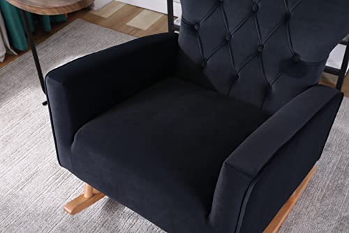 OUYESSIR Rocking Chair Nursery, Upholstered High-Back Glider Chair, Comfortable Rocker Fabric Padded Seat, Modern Leisure Single Accent Arm Chair for Living Room, Hotel, Bedroom (Black)