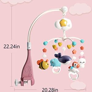 BSROLUNA Baby Crib Mobile with Music and Lights, Baby Mobile for Crib with Animals Projection, Hanging Rotating Animals Rattles, 19 Songs and lullabies, Cartoon Baby Crib Toys for Girls (Baby Pink)