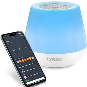 Lyridz Baby Sound Machine Night Light, White Noise Machine for Sleeping, Toddler Sleep Trainer with 24 Soothing Sounds, Time-to-Rise, Portable, 32 Lighting Effects DIY Colors, APP & Voice Control