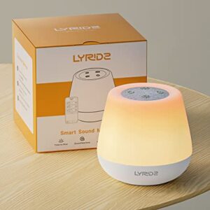 Lyridz Baby Sound Machine Night Light, White Noise Machine for Sleeping, Toddler Sleep Trainer with 24 Soothing Sounds, Time-to-Rise, Portable, 32 Lighting Effects DIY Colors, APP & Voice Control