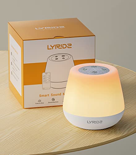 Lyridz Baby Sound Machine Night Light, White Noise Machine for Sleeping, Toddler Sleep Trainer with 24 Soothing Sounds, Time-to-Rise, Portable, 32 Lighting Effects DIY Colors, APP & Voice Control