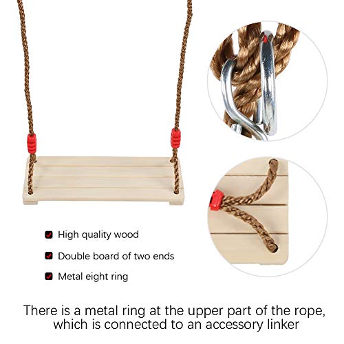 BORDSTRACT Hanging Wooden Swings for Kids and Adults, 150kg Load, Swing Seat with Adjustable Ropes for Playground Backyard Swing Set Accessories Replacement