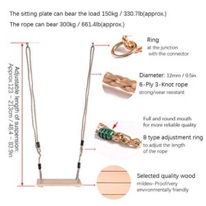 BORDSTRACT Hanging Wooden Swings for Kids and Adults, 150kg Load, Swing Seat with Adjustable Ropes for Playground Backyard Swing Set Accessories Replacement