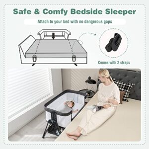 BABY JOY Bassinet Bedside Sleeper, Easy Folding Baby Crib w/All-Side Mesh, Storage Shelf, 7 Adjustable Heights, Mattress & Travel Bag for Safe Co-Sleeping, Portable Baby Bed for Newborn Infant -Black