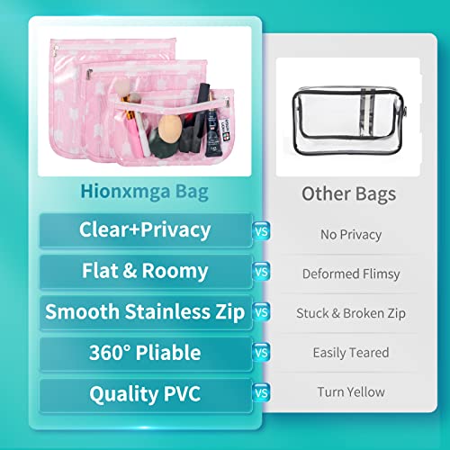 HIONXMGA TSA Approved Toiletry Bag,Set of 3 Clear Diaper Bag Organizing Pouches Waterproof Quart Size Travel Pouch Set,Multi-purpose Diaper Organizer for Mom Baby Stuff,Arrow Pink