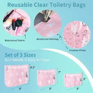 HIONXMGA TSA Approved Toiletry Bag,Set of 3 Clear Diaper Bag Organizing Pouches Waterproof Quart Size Travel Pouch Set,Multi-purpose Diaper Organizer for Mom Baby Stuff,Arrow Pink