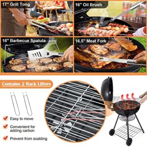 22-inch Charcoal Kettle Grill Set of 12, HaSteeL 2 Layer Grilling Racks Outdoor BBQ Grill, Heavy Duty Large Enameled Grills with Grilling Accessories for Camping Backyard Picnic, Barbecue Spatula